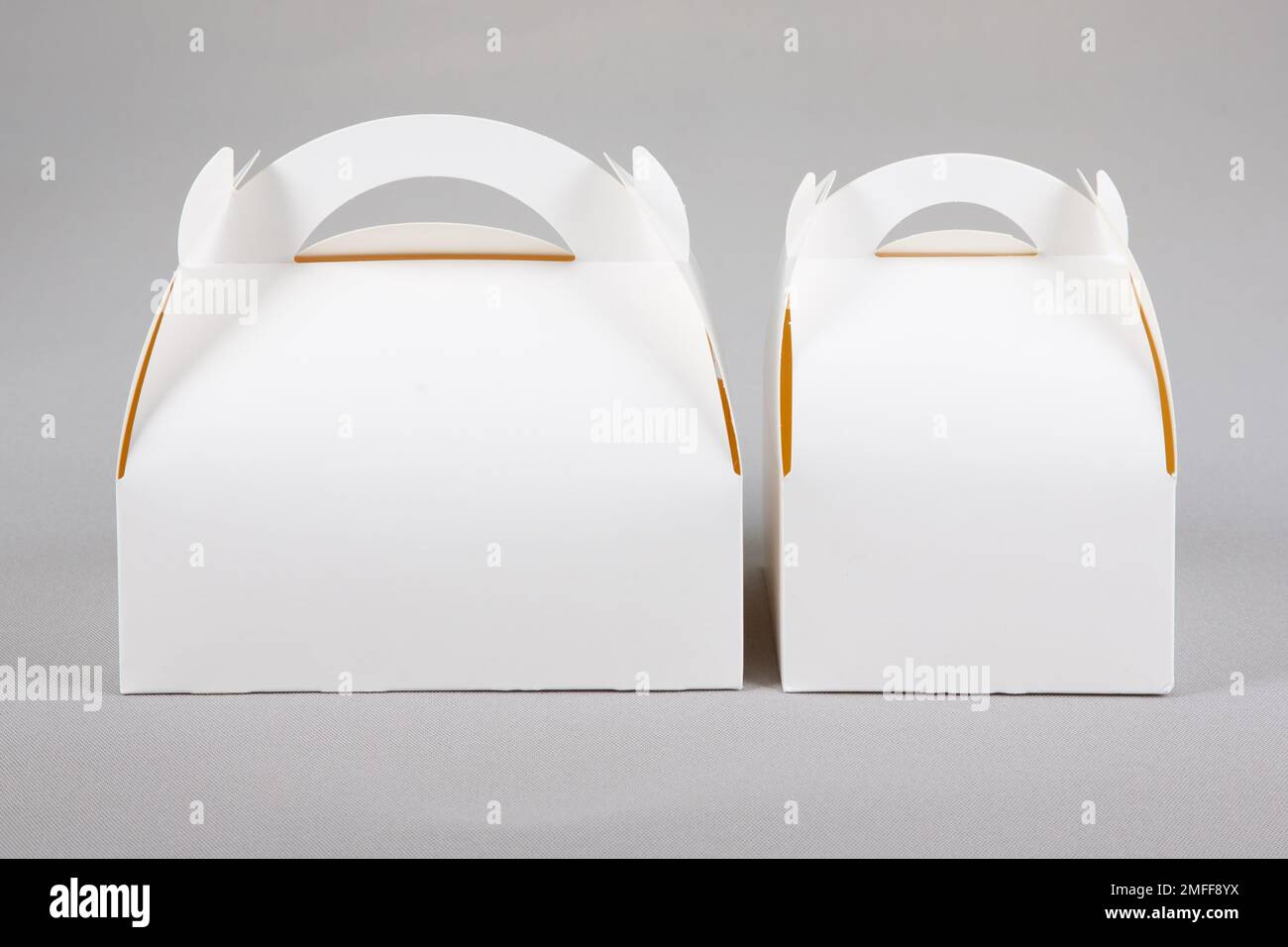 closed cardboard two white mock up pastry box transport cakes isolated ...