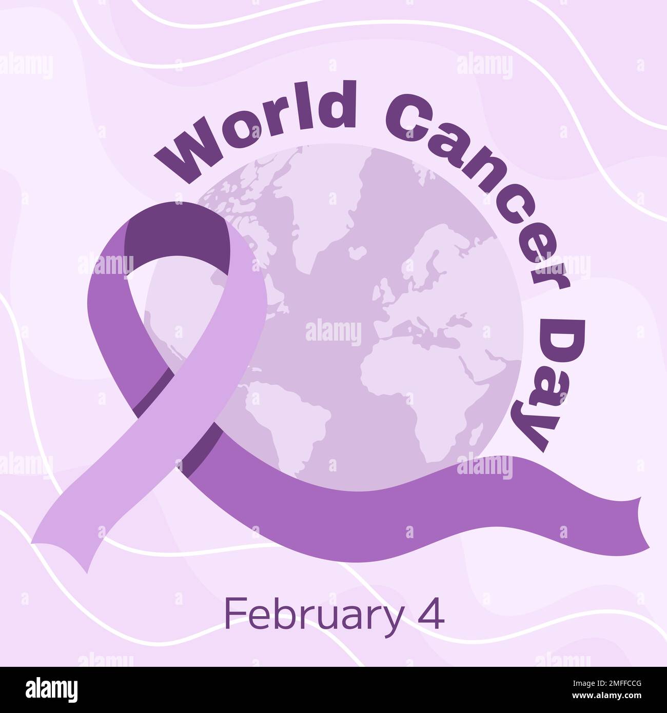 World Cancer Awareness Day February 4th. Lilac or purple ribbon with ...