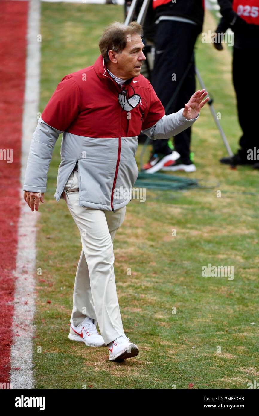 Alabama coach Nick Saban heads off the field following Alabama's 52-3 ...