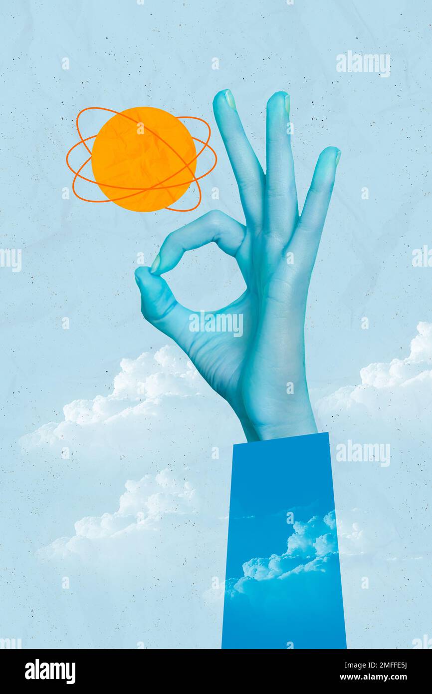 Artwork photo collage of fingers symbol okey sign good job genius idea ...