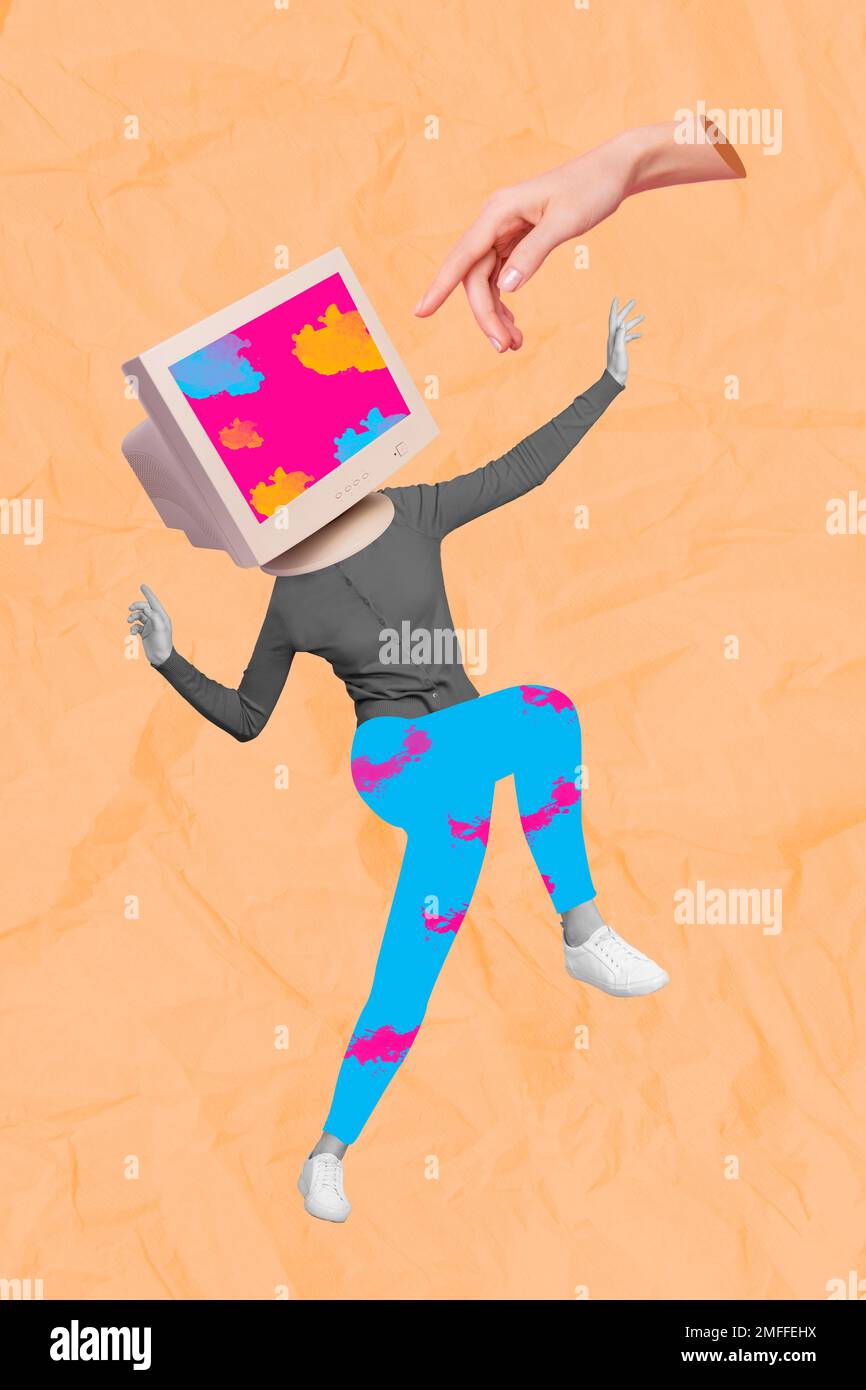 Creative artwork photo collage of young headless woman modern ...