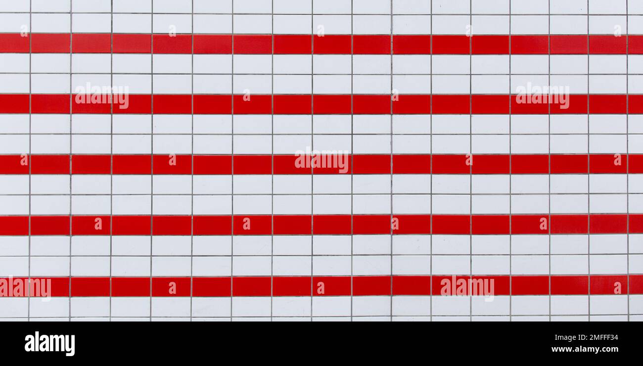 Red and white line wall tile texture in vintage background retro Stock ...