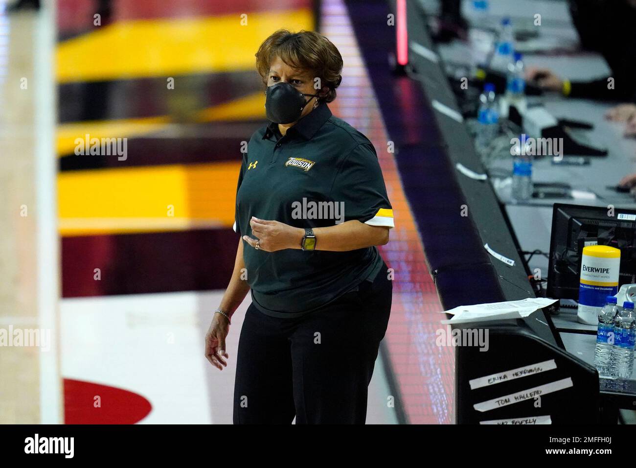 Towson head coach Diane Richardson looks on during the first half of an ...