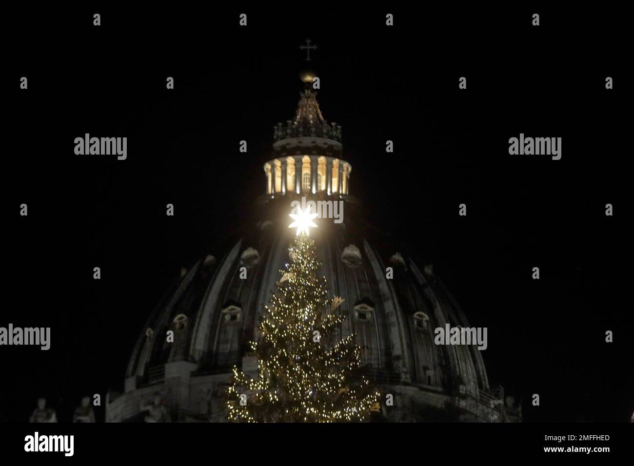 A view of St. Peter's Basilica following the Christmas tree and ...