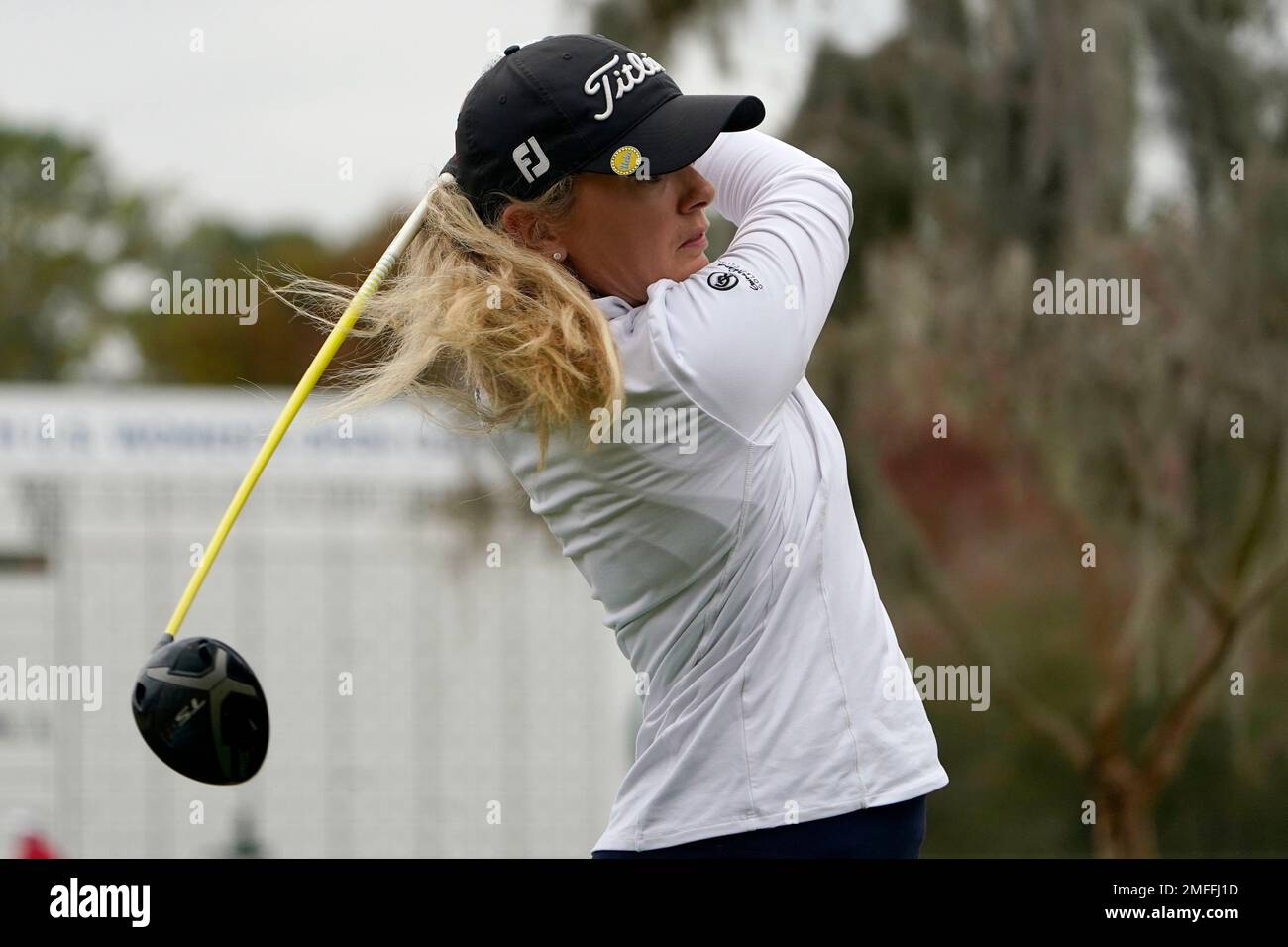 Bronte Law, of England, hits off the 10th tee during the second round ...