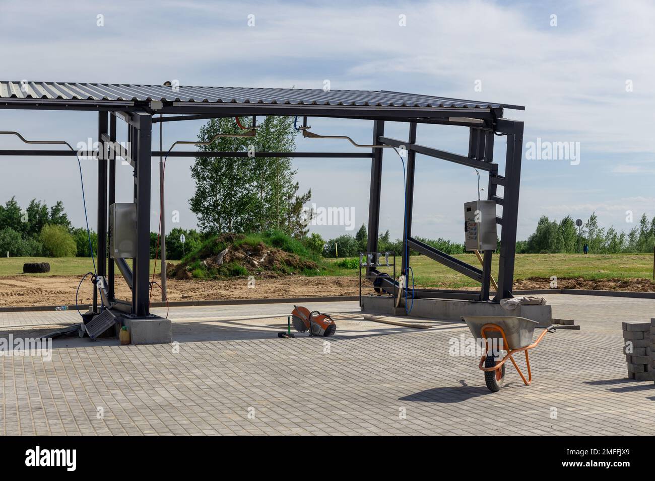 Contactless car wash under construction. Conceptual design of a modern ...