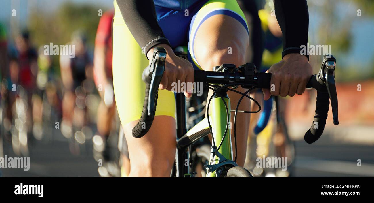 Cycling competition, cyclist athletes riding a race at high speed Stock ...