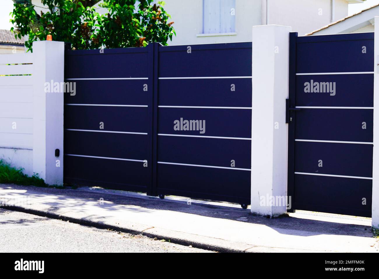 Aluminum gray modern grey portal of suburb garden door house Stock ...