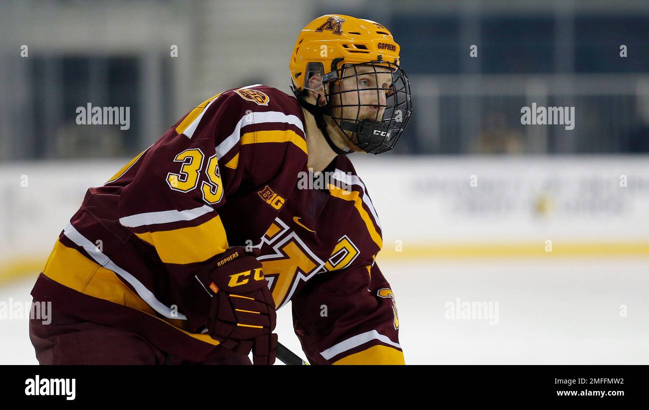 Minnesota's Ben Meyers plays during an NCAA hockey game on Wednesday ...