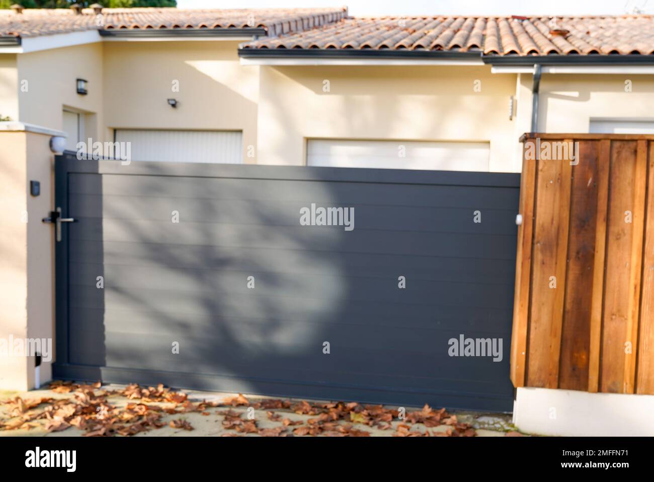 modern steel grey gate aluminum portal home door of suburbs house ...