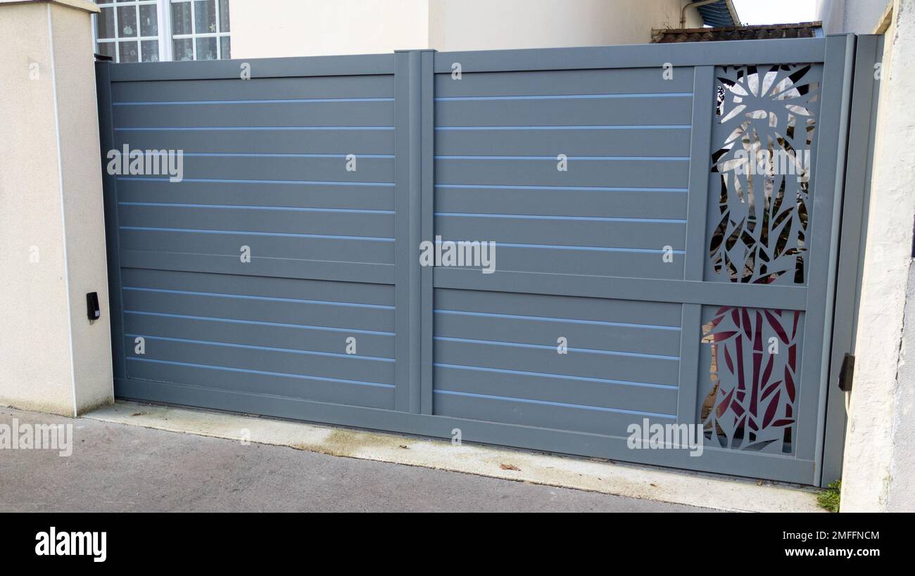 modern grey gate aluminum home portal gray door suburban house in ...