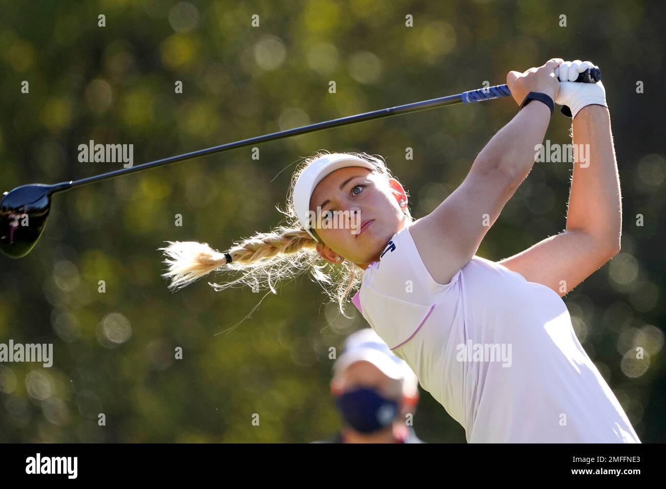 Emily Kristine Pedersen, of Denmark, hits off the second tee during the ...