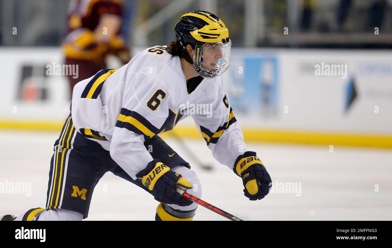 Michigan's Jack Summers plays during an NCAA hockey game on Wednesday ...