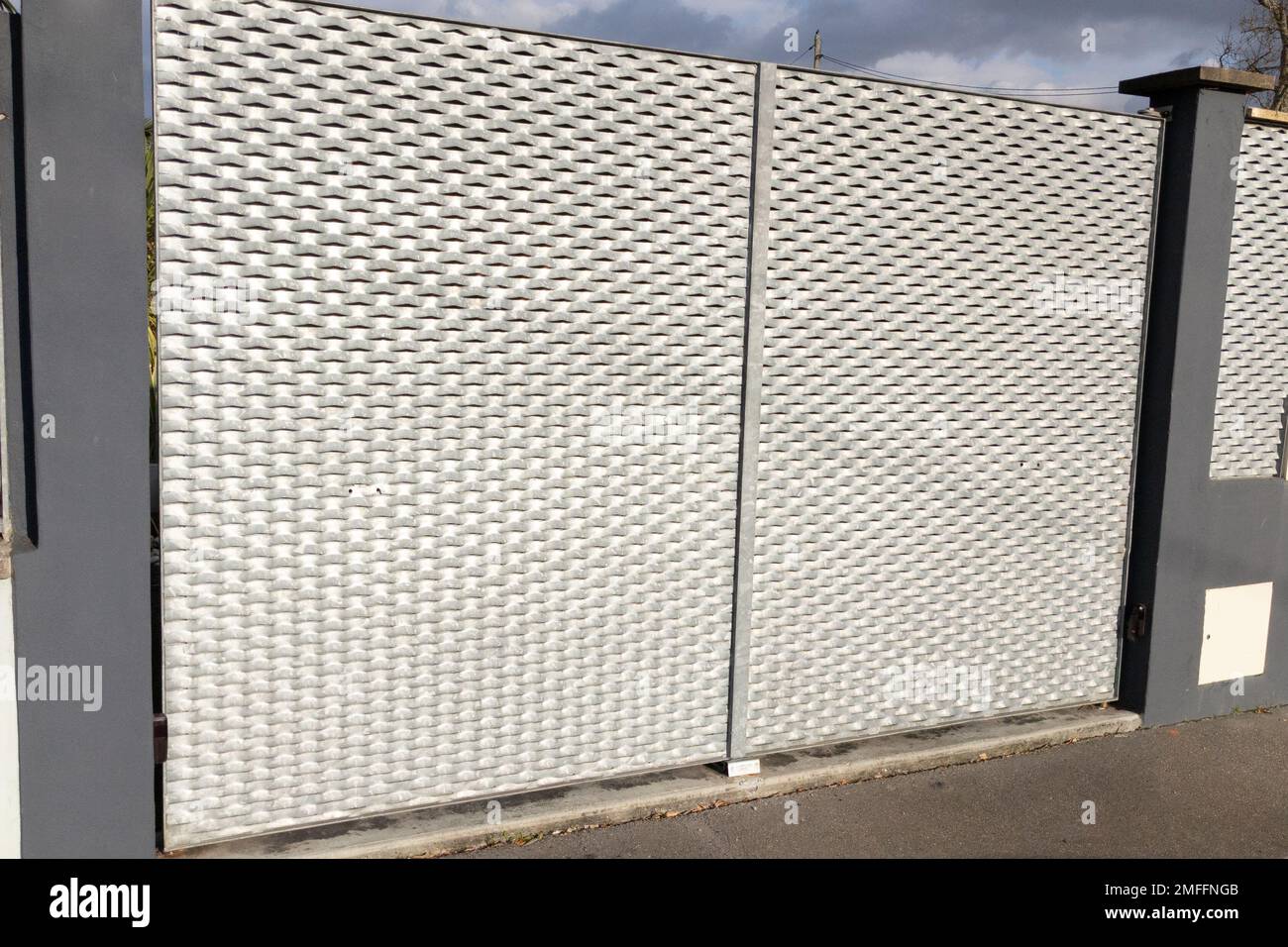 grey steel brut metal house portal of suburban house Stock Photo - Alamy