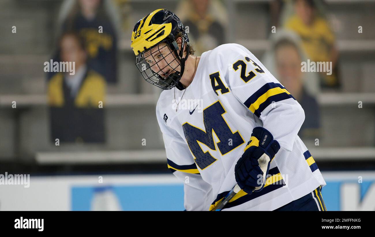 Michigan's Jimmy Lambert plays during an NCAA hockey game on Wednesday ...