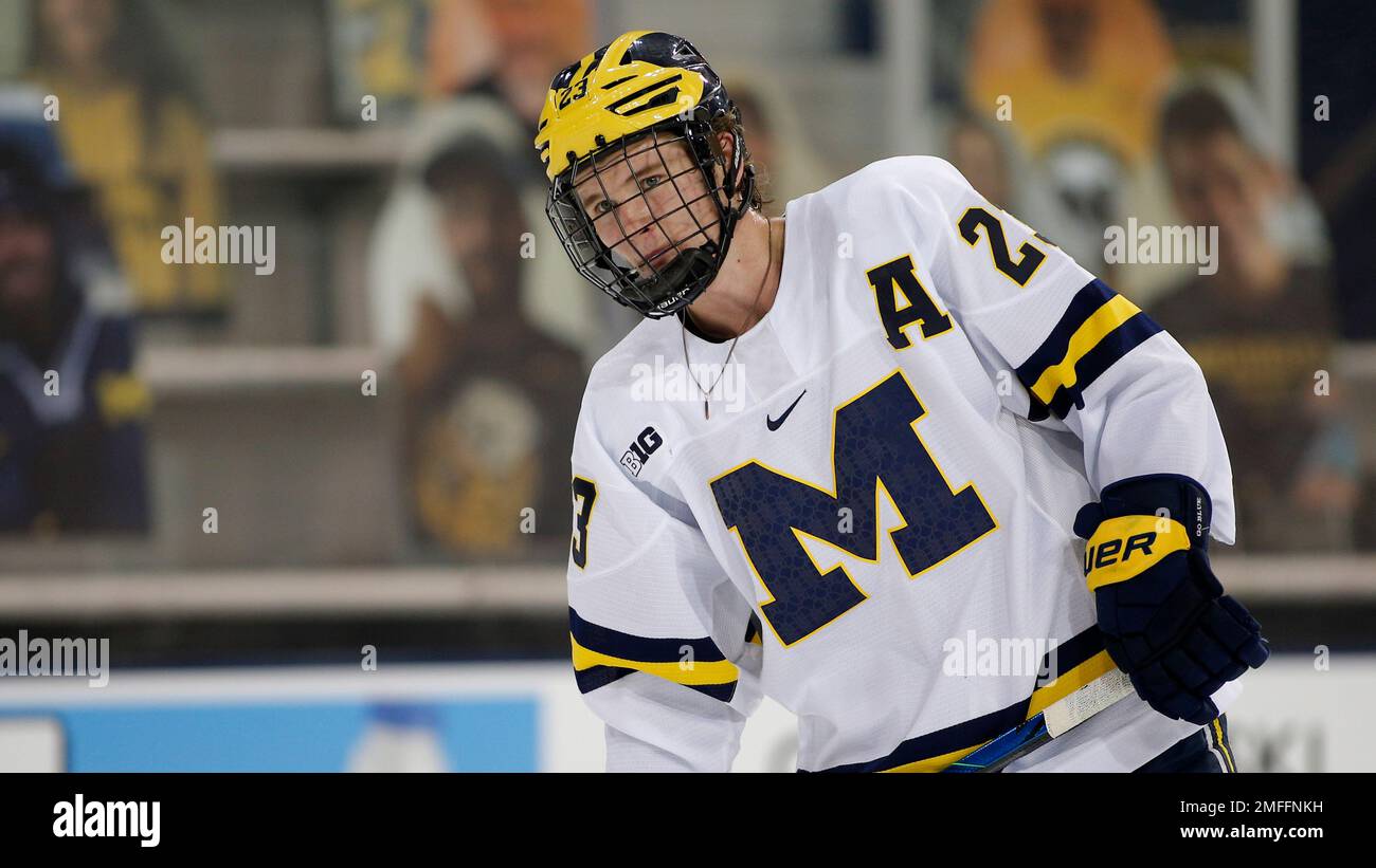 Michigan's Jimmy Lambert plays during an NCAA hockey game on Wednesday ...