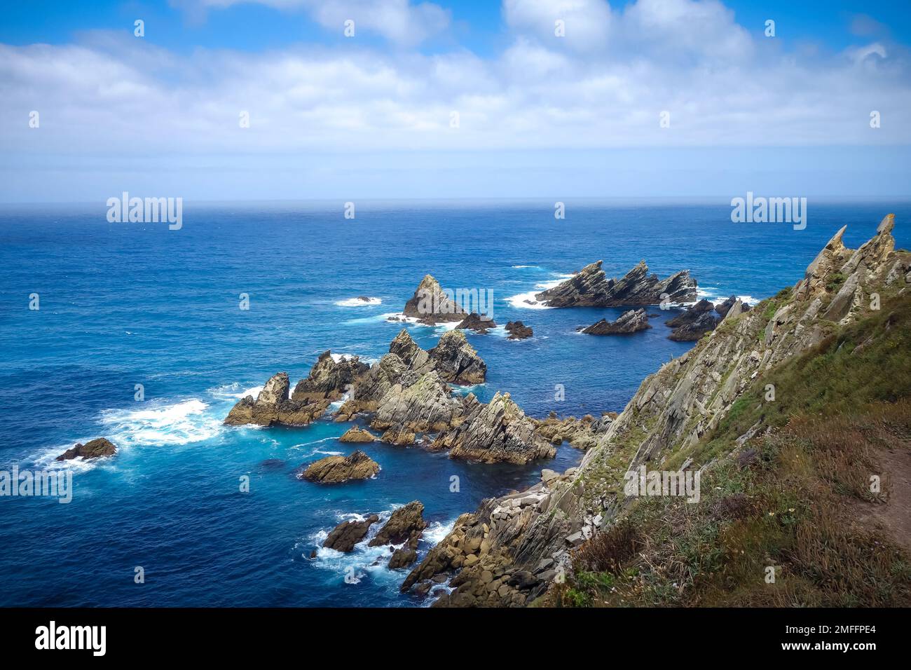 Ortigueira cliffs and atlantic ocean view, Galicia, Spain. Landmark ...