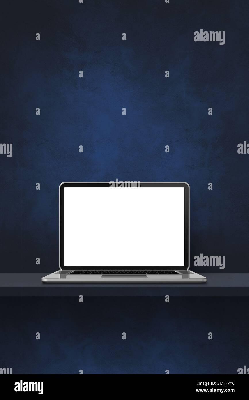 Laptop computer on black shelf. Vertical background. 3D Illustration ...