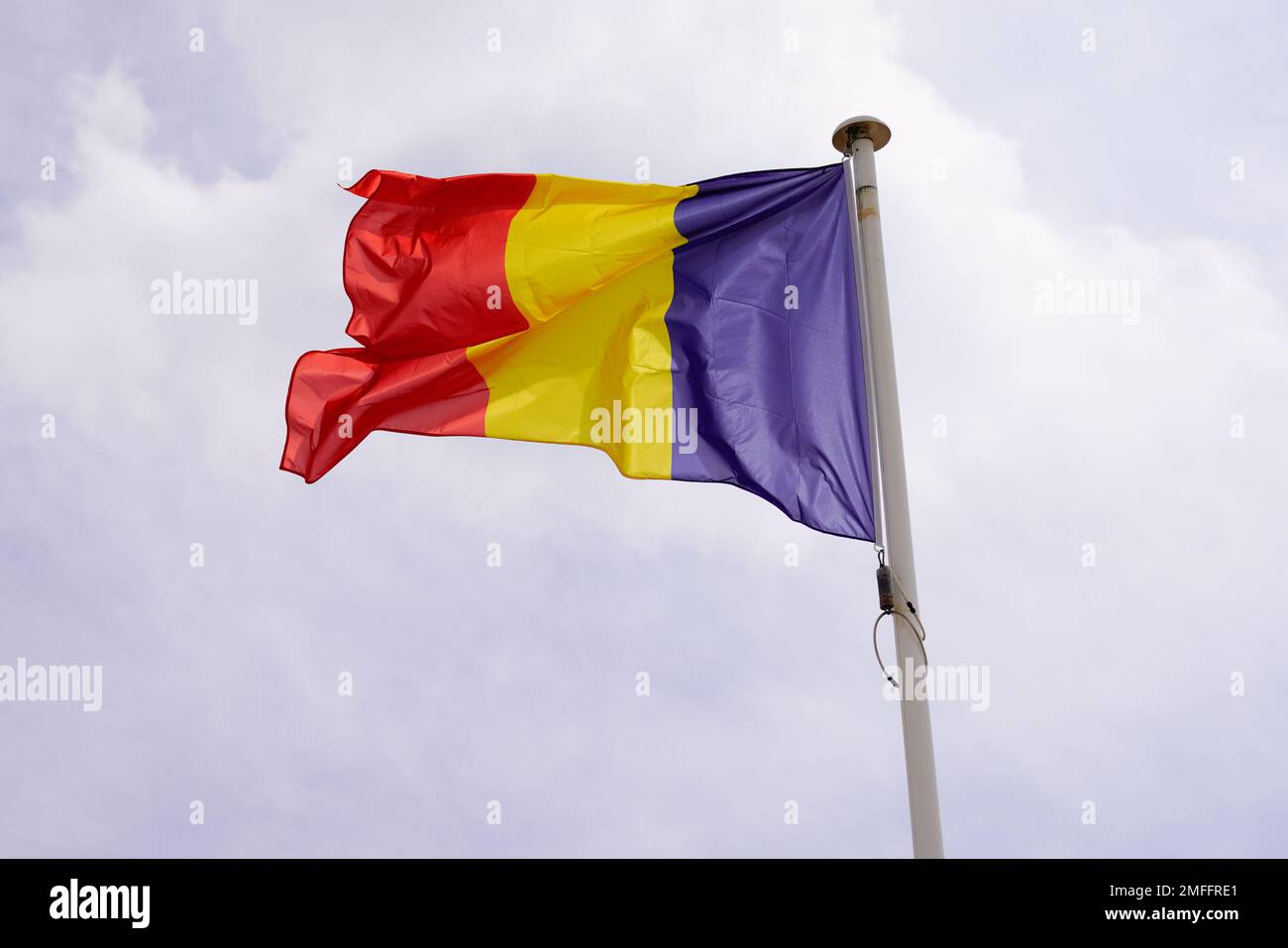 flag Romanian Romania National state flag on wind mat with blue cloud ...