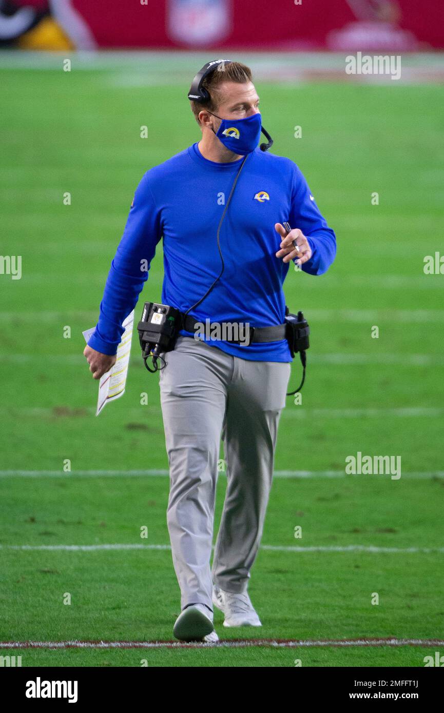 Los Angeles Rams head coach Sean McVay reacts on the field during an ...