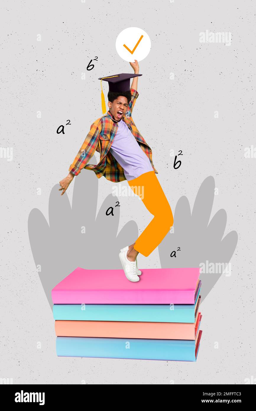 Vertical creative collage photo of young crazy funky bachelor student ...