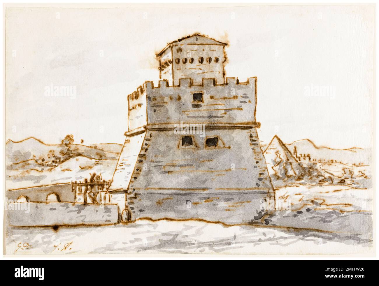 Landscape with a fortress tower in the vicinity of rome hi-res stock ...