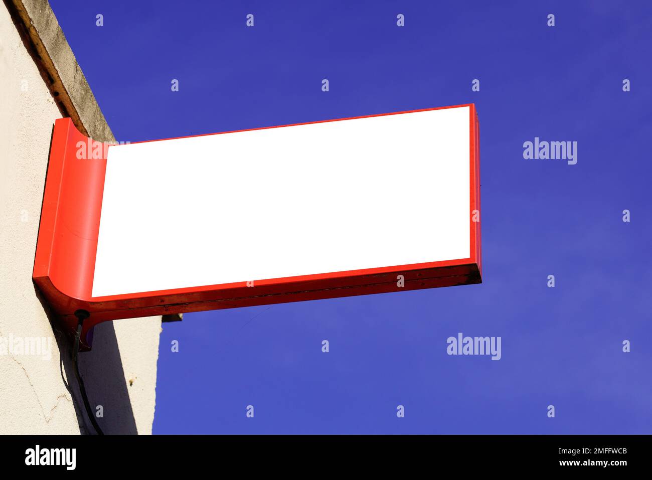 Blank mockup square store signboard empty shop lightbox red on facade ...