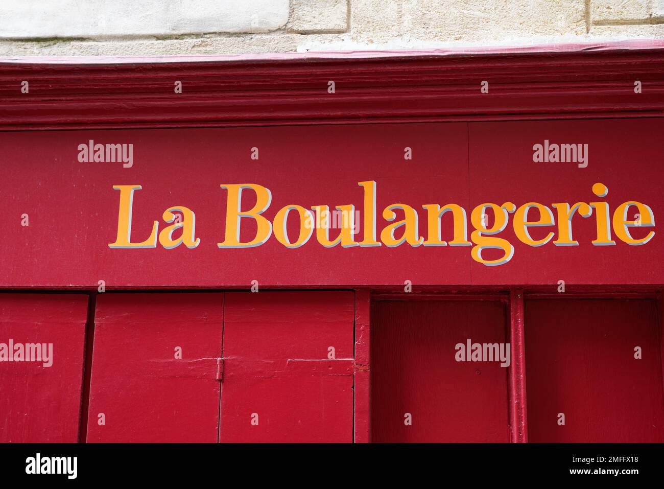 Boulangerie french sign means bakery old vintage on street outside view ...