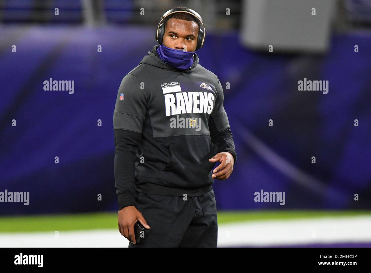 Baltimore Ravens running back J.K. Dobbins (27) before an NFL football ...