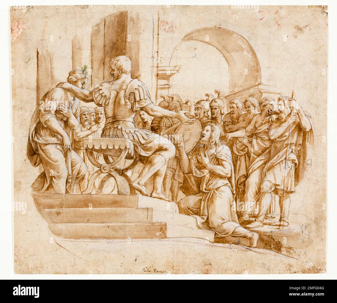 Giulio Romano (Giulio Pippi) drawing, The Continence of Scipio, pen and ...