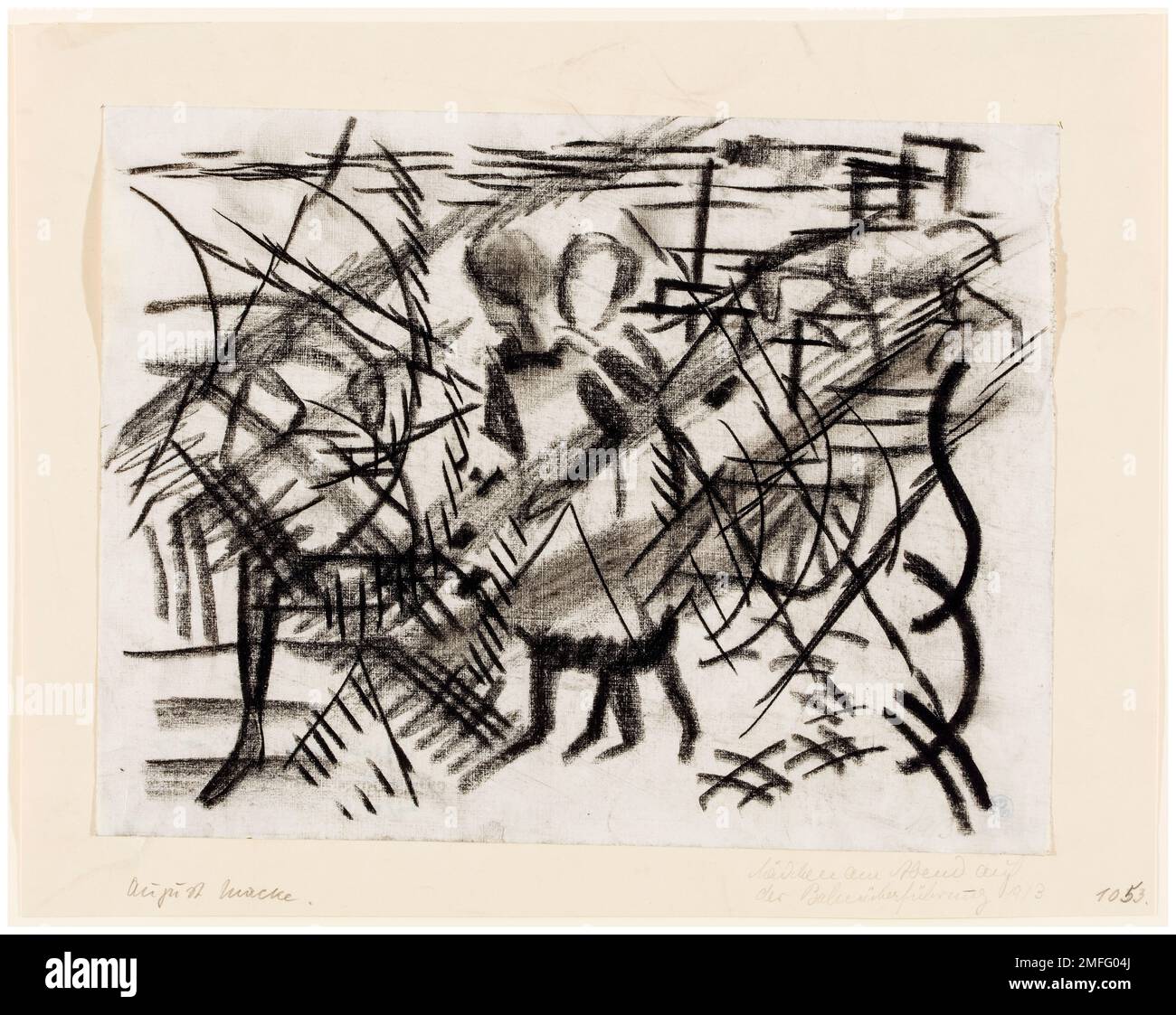 August Macke, Girls in the evening on the level crossing, chalk drawing ...