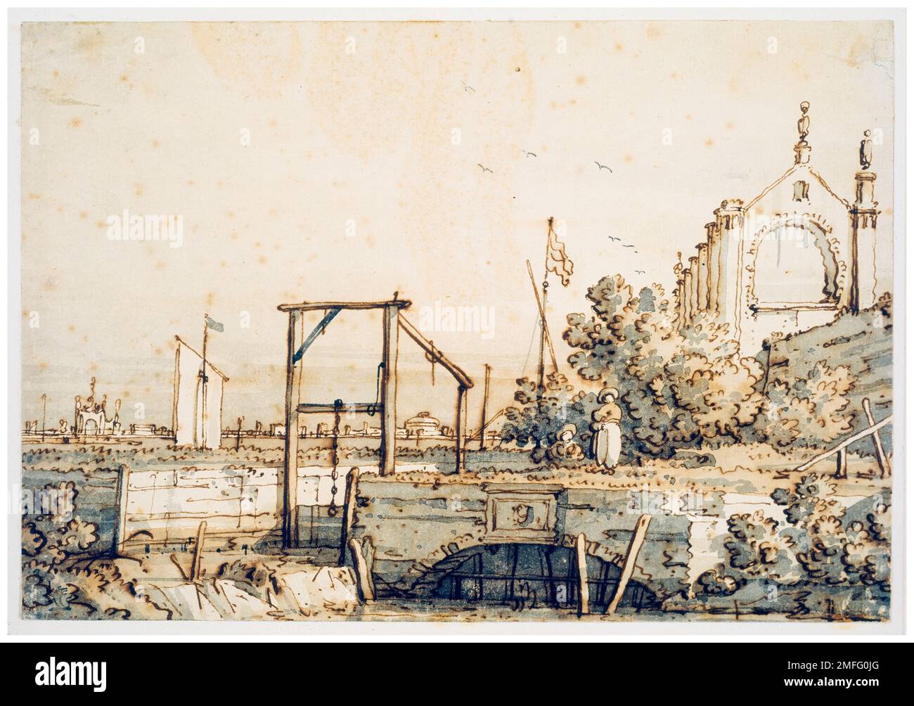 Canaletto (Giovanni Antonio Canal), Capriccio with a Lock Gate by a ...