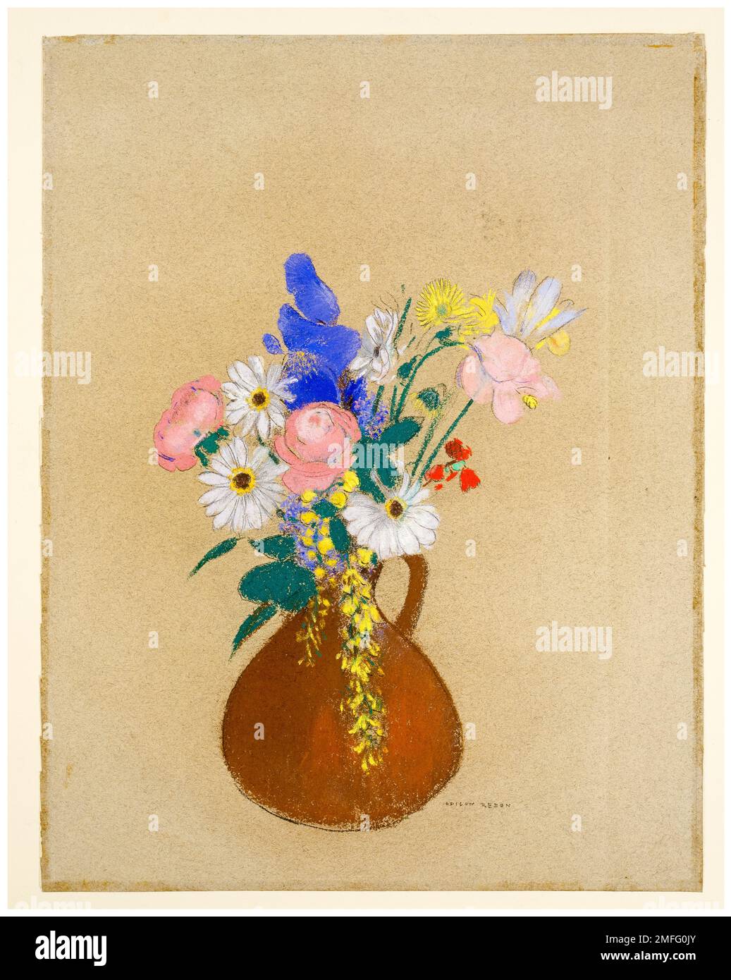 Odilon Redon, Bouquet in a brown clay vase, pastel drawing, 1900-1916 ...