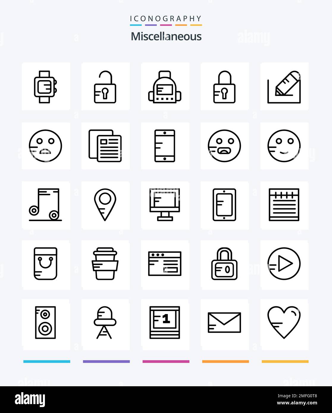 Creative Miscellaneous 25 Outline Icon Pack Such As Emojis School