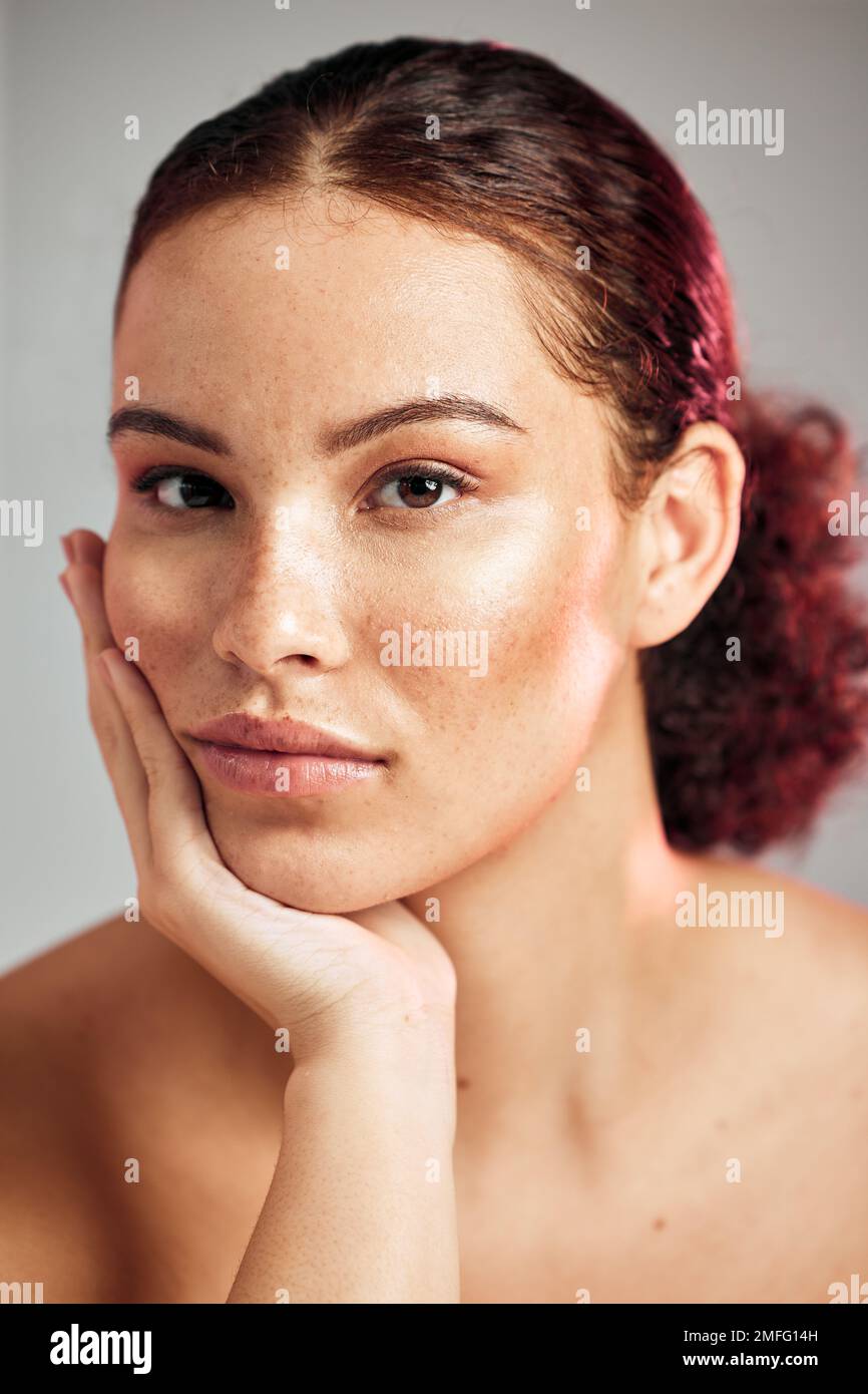Skincare, face portrait and beauty of natural person in studio for ...