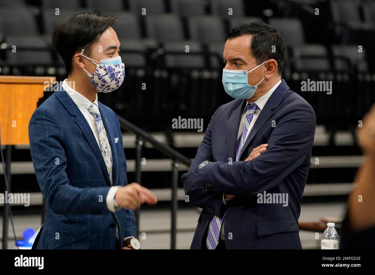 Democratic freshman Assemblyman Alex Lee, left, talks with Assembly ...