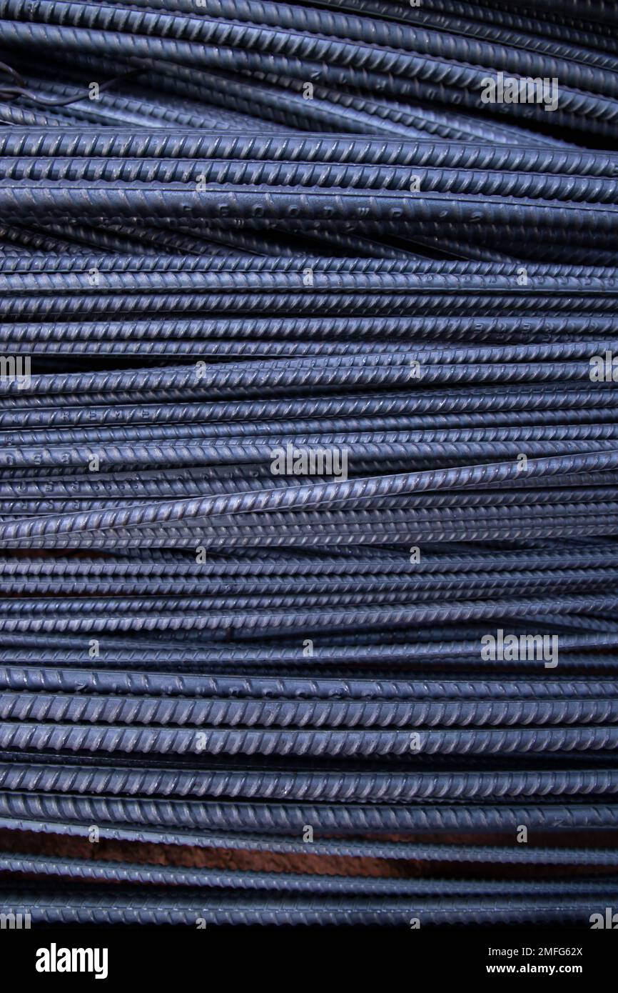 Steel wire in construction site, closeup of photo, industrial ...