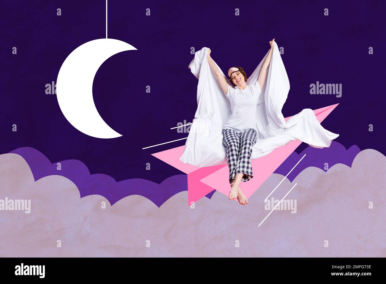 Photo sketch graphics collage artwork picture of carefree charming lady ...