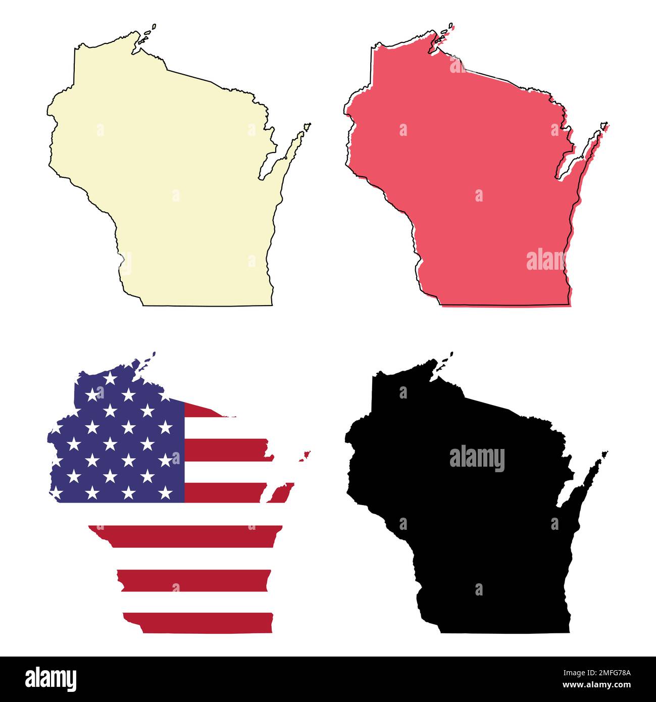 Set of Wisconsin map shape, united states of america. Flat concept icon ...