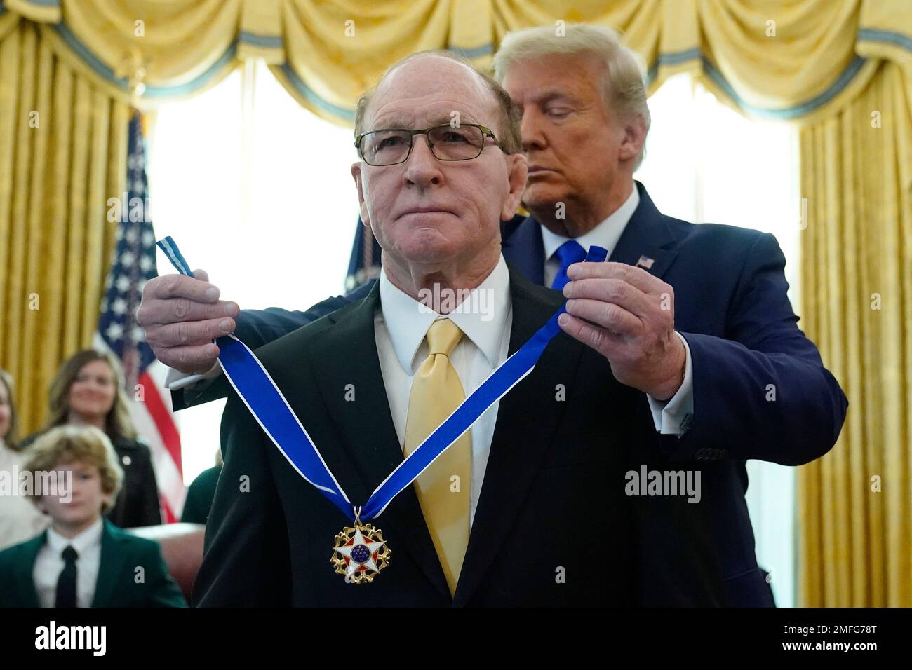 President Donald Trump awards the Presidential Medal of Freedom, the highest civilian honor, to ...
