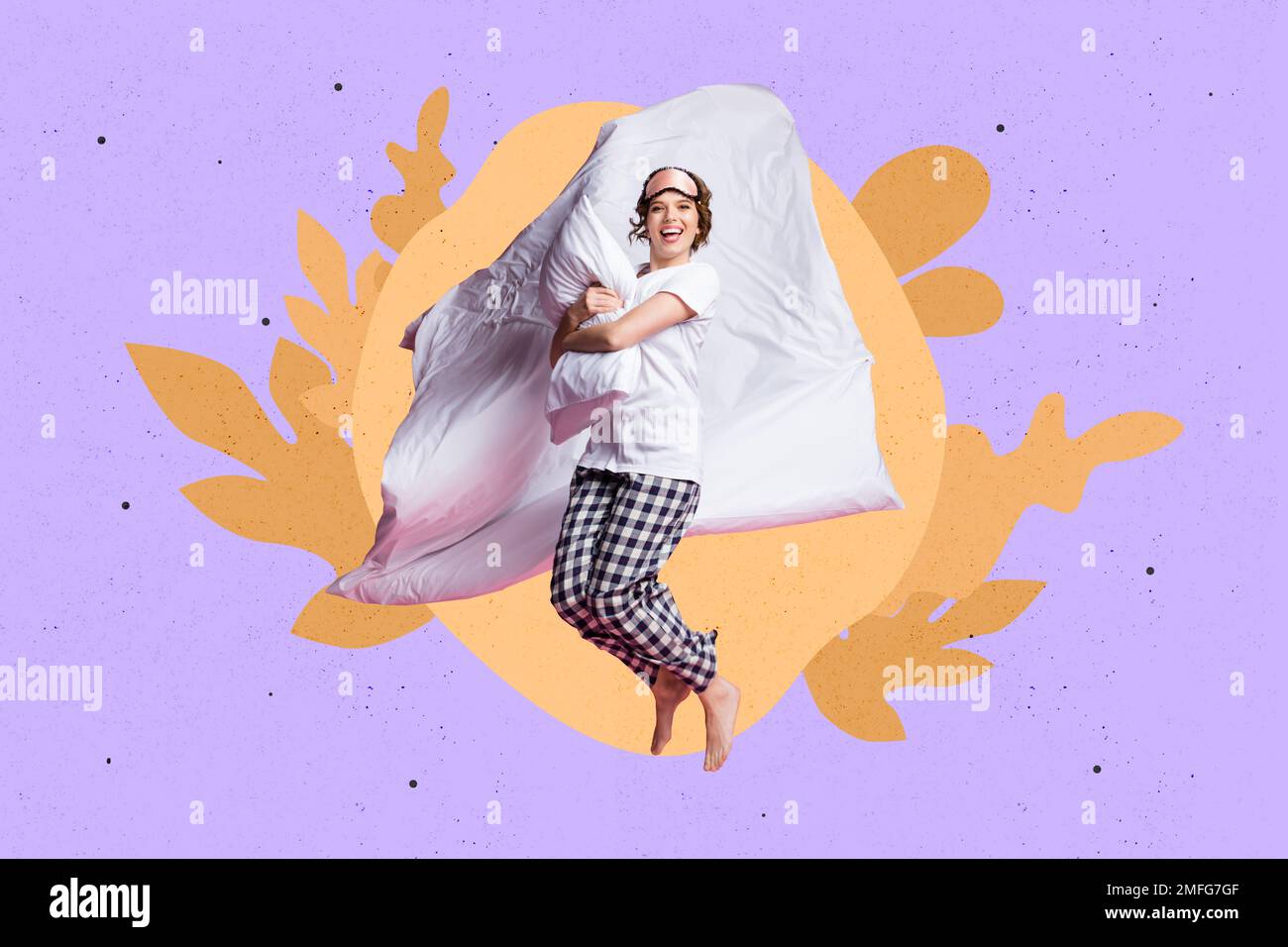 Creative abstract template graphics collage image of smiling funny lady ...