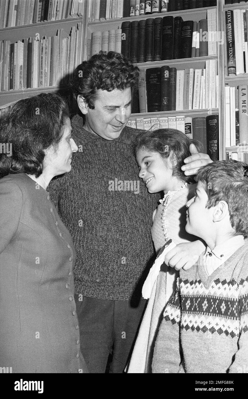 Greek composer Mikis Theodorakis is reunited with his wife and children ...