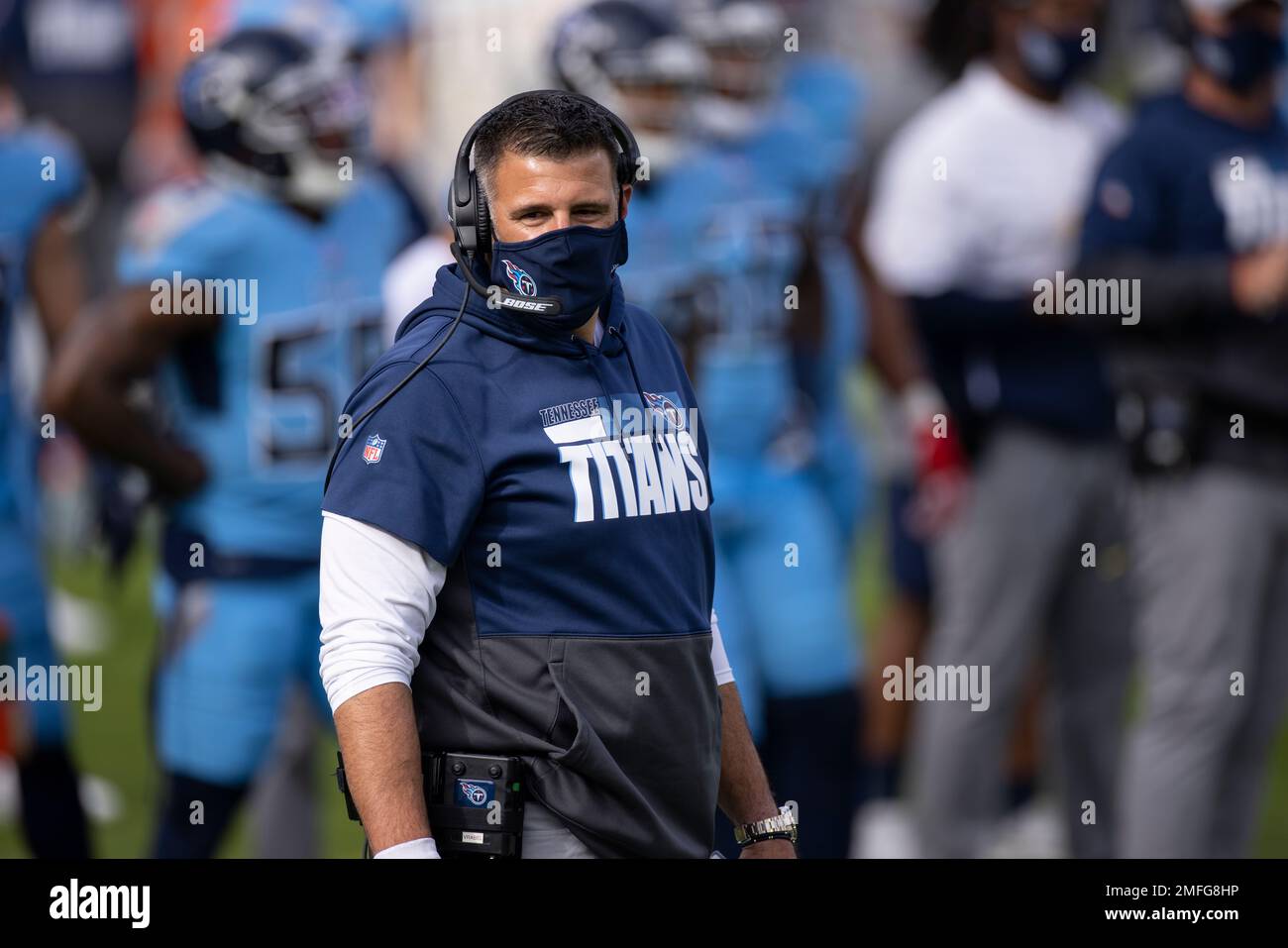 Tennessee Titans head coach Mike Vrabel watches game action against the ...