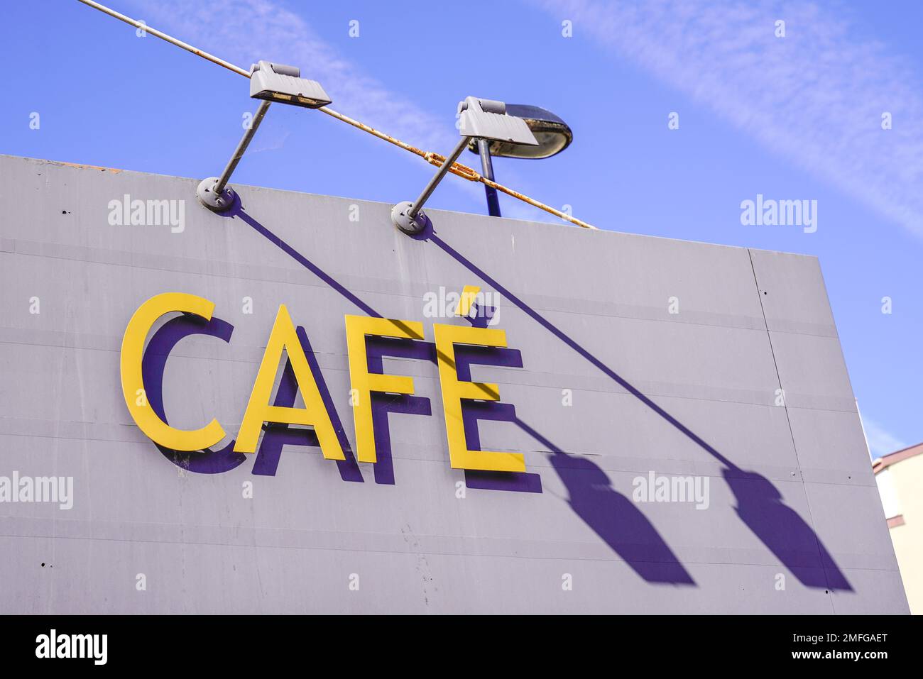cafe french bar sign text means coffee on pub wall city street ...