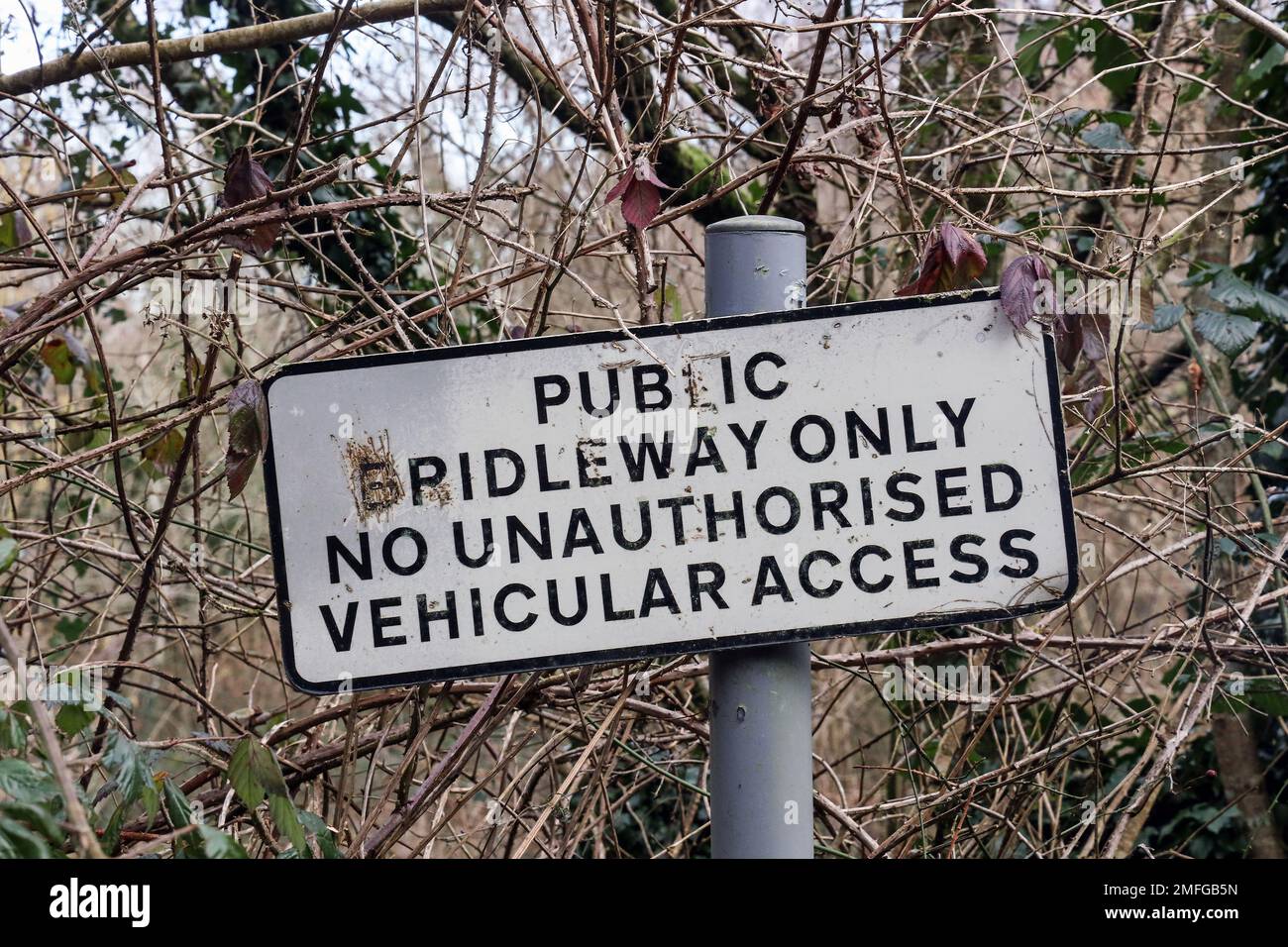 A worn Bridleway sign just past New Road on the outskirts of the Devon ...