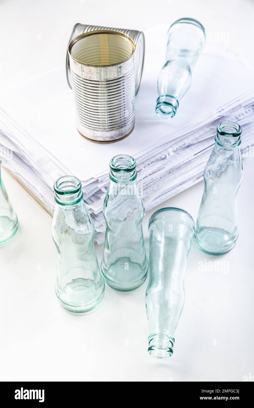 Recycling and ecology concept. Sorting household waste, glass, paper ...