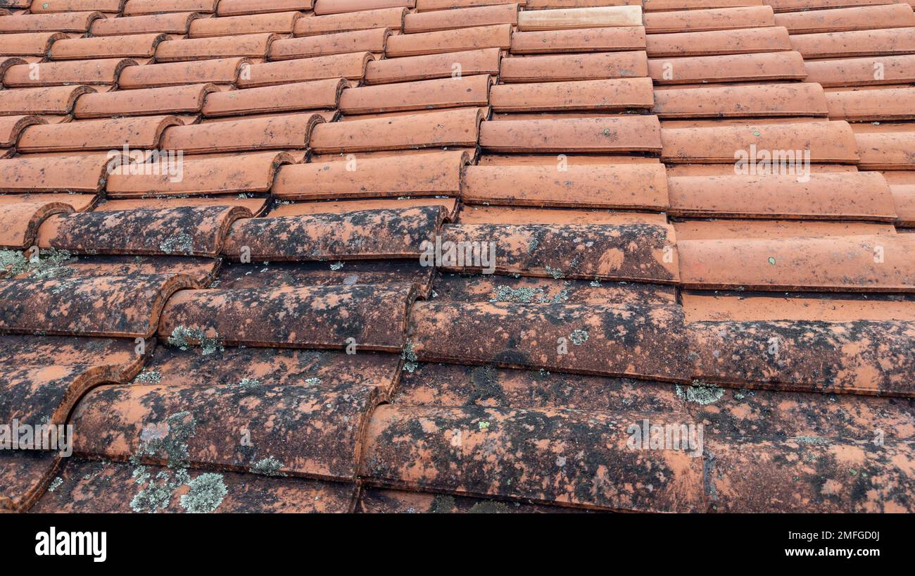tiles roof before and after water clean washing with high pressure ...