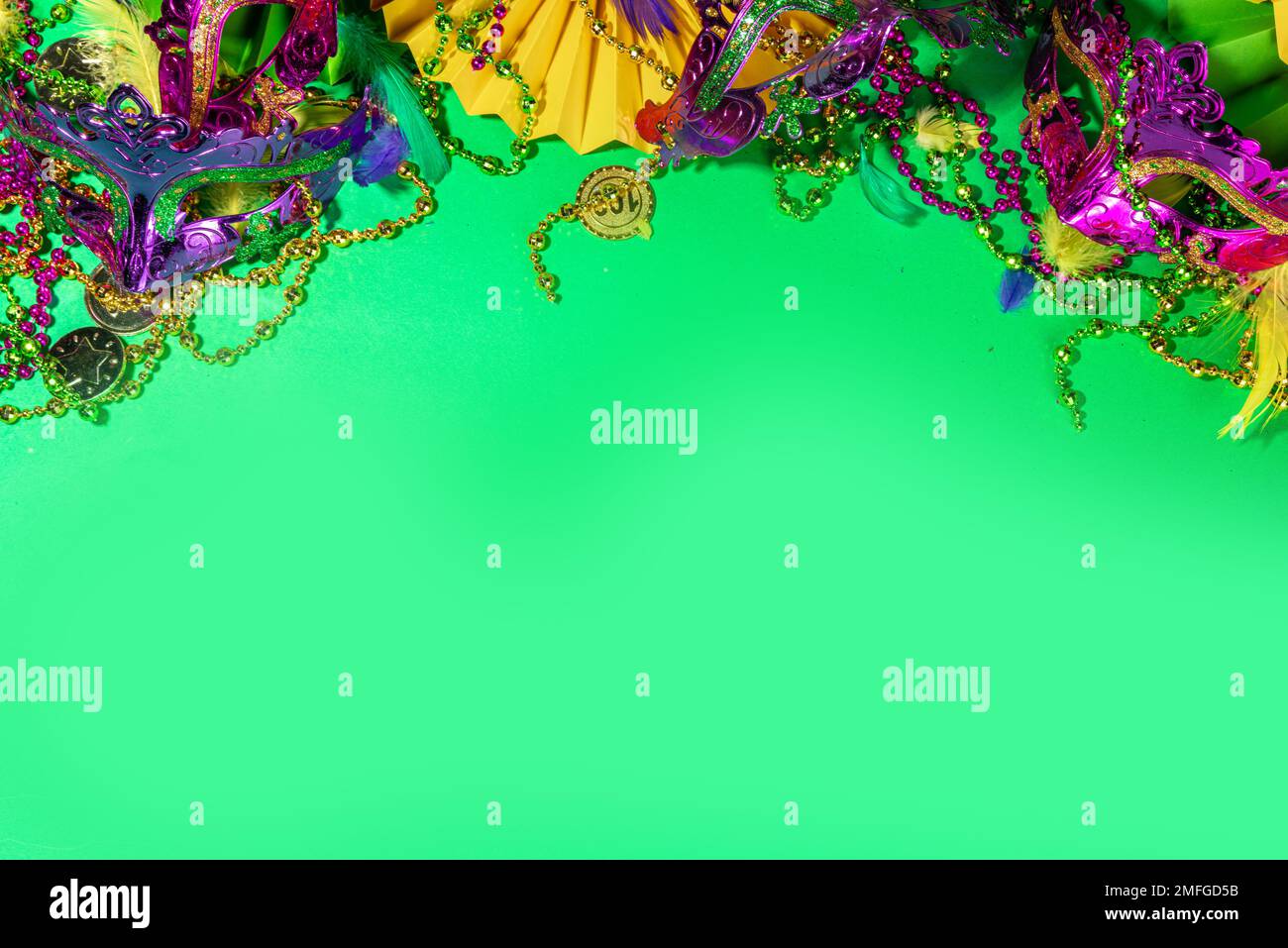 Mardi Gras colourful holiday greeting card background with festival ...