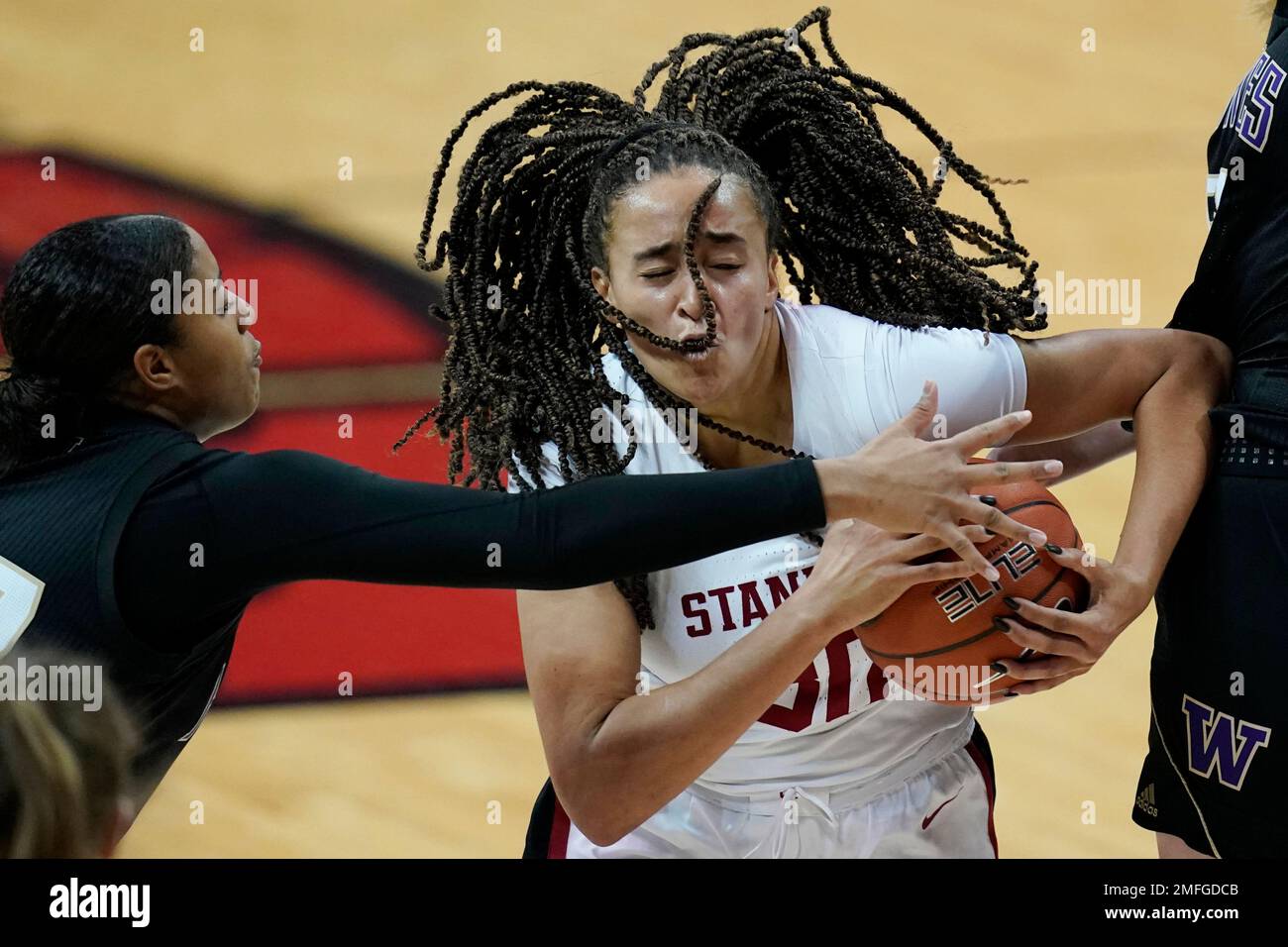 Stanford's Haley Jones, right, drives around Washington's Alexis ...