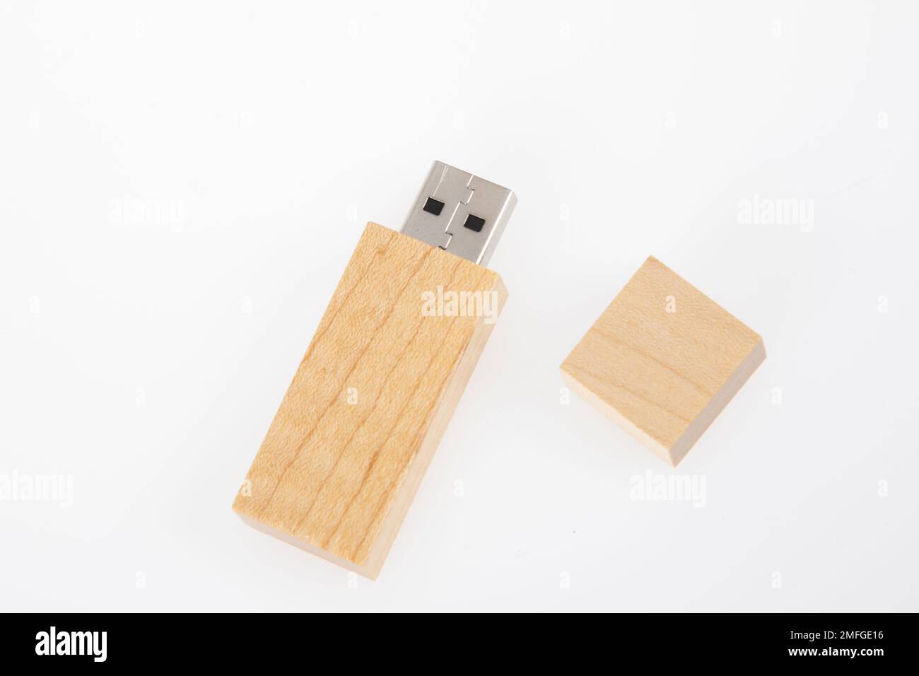 wooden USB flash key cap disk memory stick in white background Stock ...